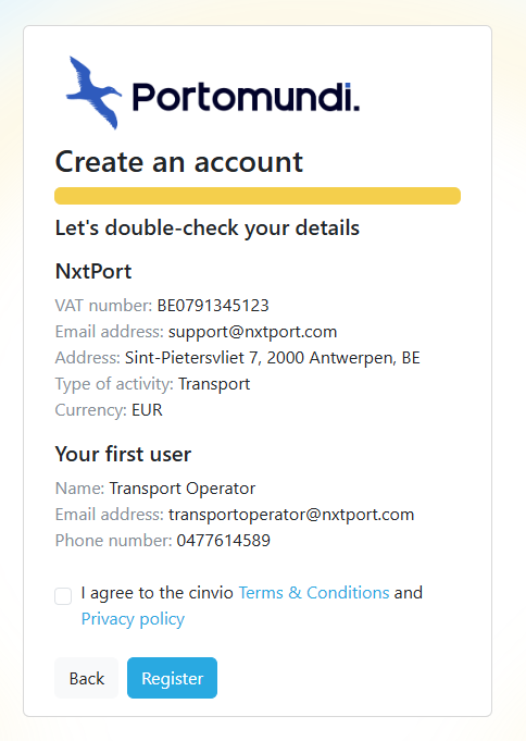 Portomundi Registration